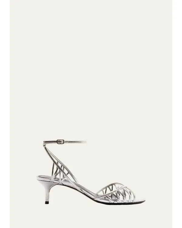 ALEXANDRE BIRMAN 50mm Solene Metallic Leather Sandals - Silver
