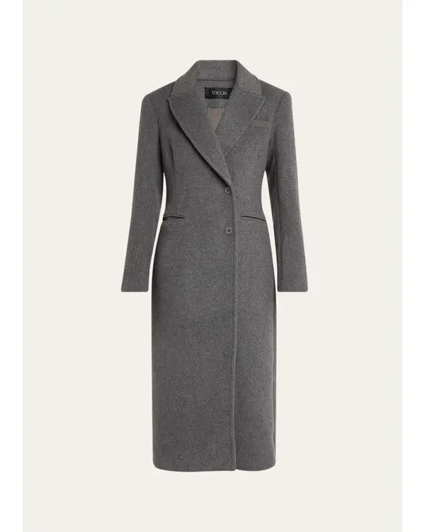 TOCCIN Boston Sculpted Peak-lapel Wool Coat