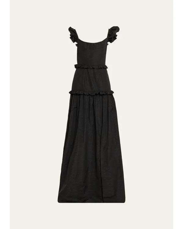 MARKARIAN Arabella Ruffle Sleeveless Check Jacquard Gown