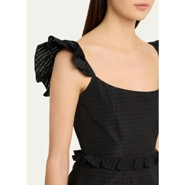 MARKARIAN Arabella Ruffle Sleeveless Check Jacquard Gown