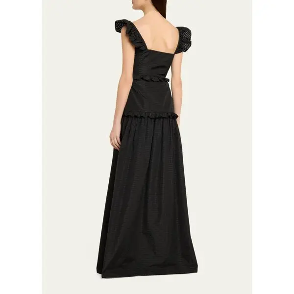 MARKARIAN Arabella Ruffle Sleeveless Check Jacquard Gown