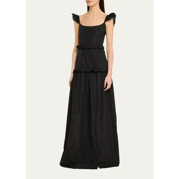 MARKARIAN Arabella Ruffle Sleeveless Check Jacquard Gown