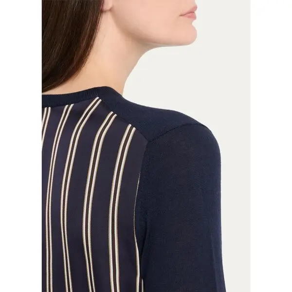 JASON WU Striped-panel Merino Wool Knit Crewneck Cardigan
