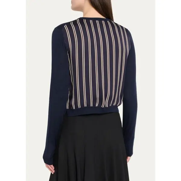 JASON WU Striped-panel Merino Wool Knit Crewneck Cardigan