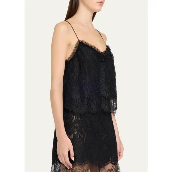 LoveShackFancy Ferni Floral Lace Tank Top - Black