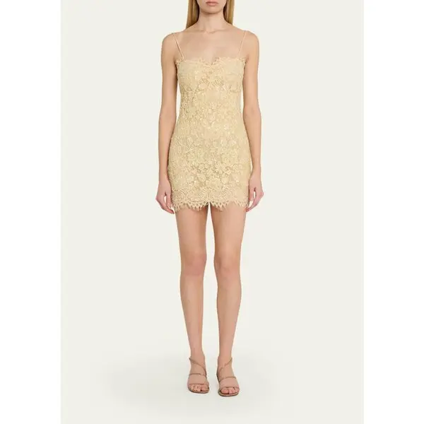 LoveShackFancy Jetta Sequined Floral Lace Mini Dress