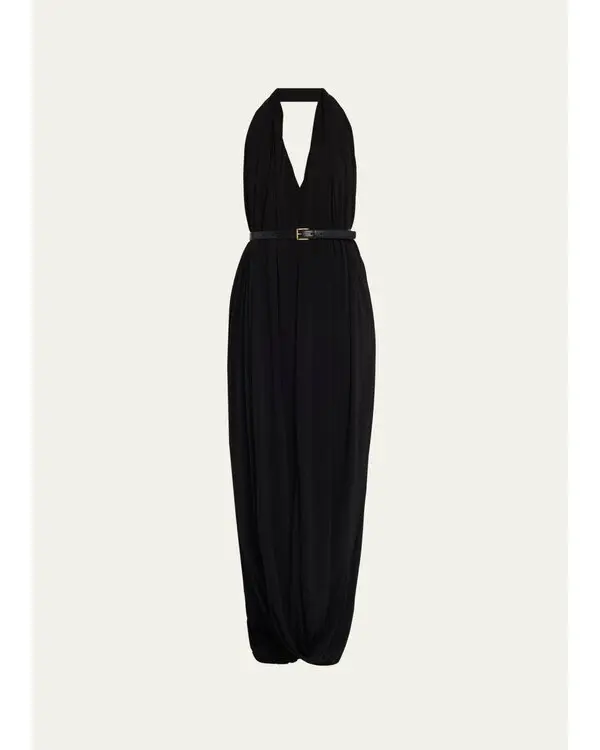 Loewe Backless Draped Crepe Maxi Dress
