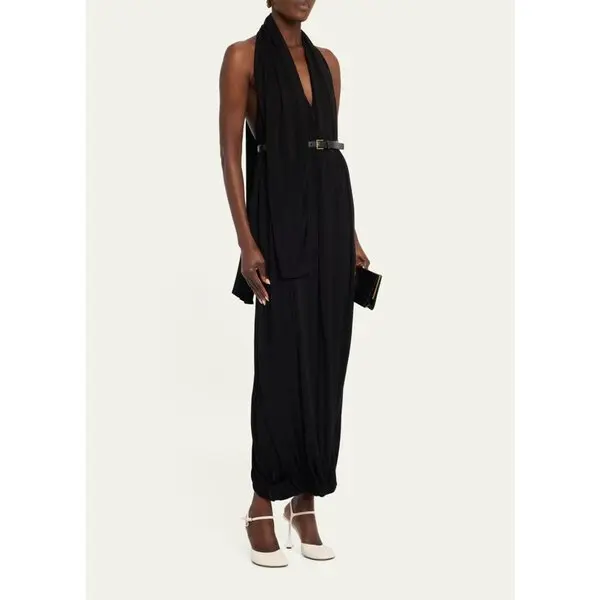 Loewe Backless Draped Crepe Maxi Dress