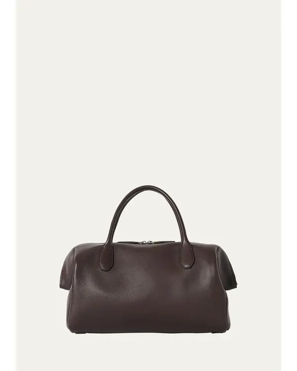 THE ROW Faye Rounded Top-handle Bag In Leather - Dark Brown
