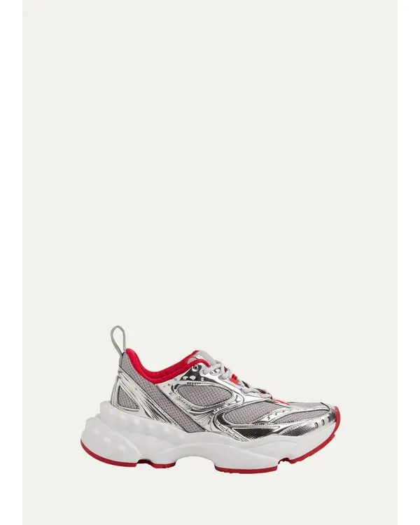 CHRISTIAN LOUBOUTIN So Flo Mesh & Metallic Leather Runner Sneakers - Silver