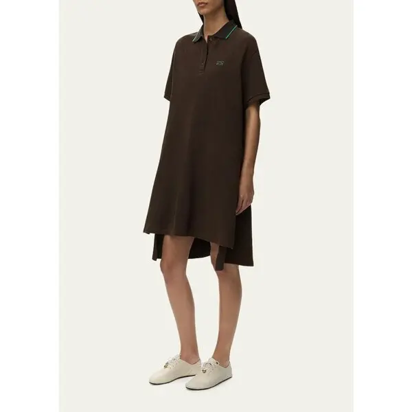 Loewe Short-sleeve Cotton Pique High-low Polo Dress - Brown