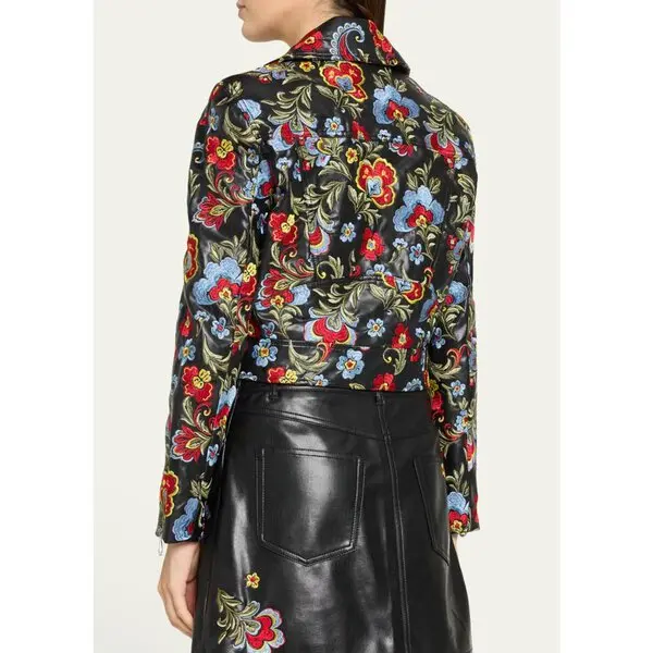 Cinq À Sept Genevive Floral-embroidered Biker Jacket