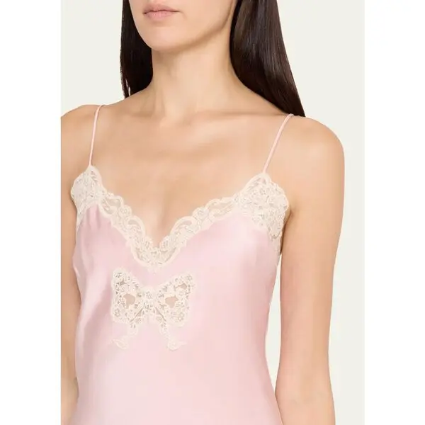 LoveShackFancy Lomira Bow Applique Satin Slip Dress
