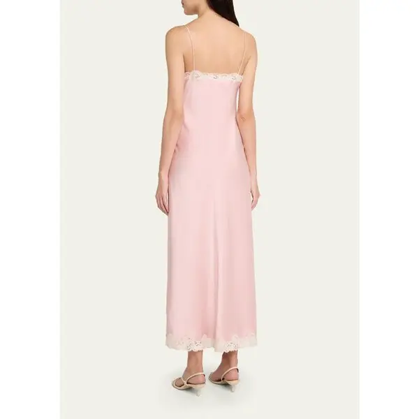 LoveShackFancy Lomira Bow Applique Satin Slip Dress