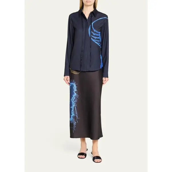 JASON WU Crepe Satin Tie-neck Button-down Shirt