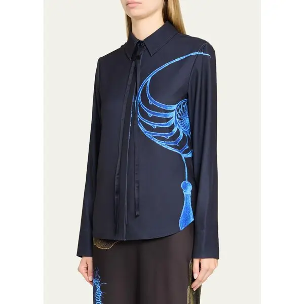 JASON WU Crepe Satin Tie-neck Button-down Shirt