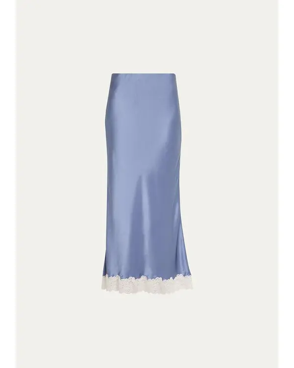 LoveShackFancy Janella Lace-hem Silk Maxi Skirt