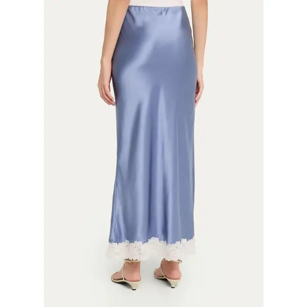 LoveShackFancy Janella Lace-hem Silk Maxi Skirt