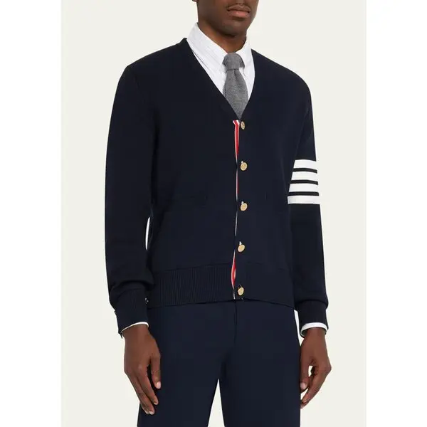 Thom Browne Milano Stitch V Neck Cardigan In Cotton W 4 Bar Stripe
