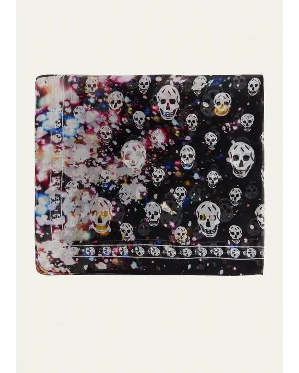 Alexander McQueen Skull Confetti Silk Scarf - Black Multi