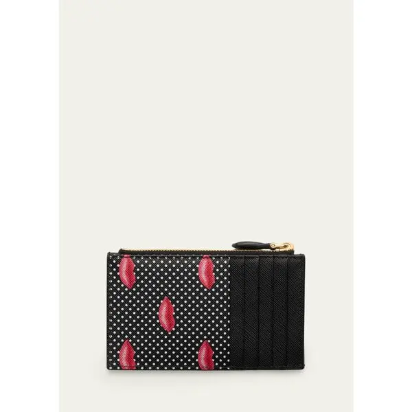 Prada Lips-print Saffiano Leather Card Holder