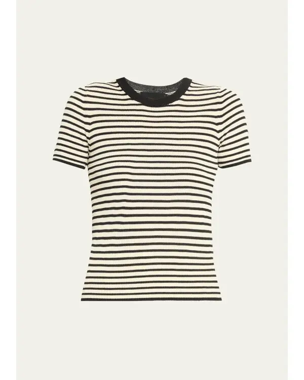 NILI LOTAN Hettie Striped Ribbed Silk T-shirt - Black/ivory