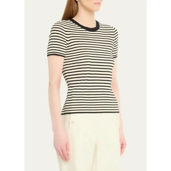 NILI LOTAN Hettie Striped Ribbed Silk T-shirt