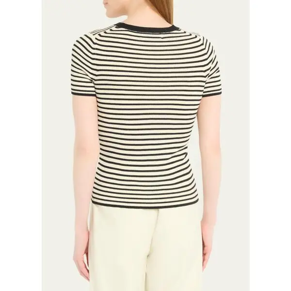 NILI LOTAN Hettie Striped Ribbed Silk T-shirt