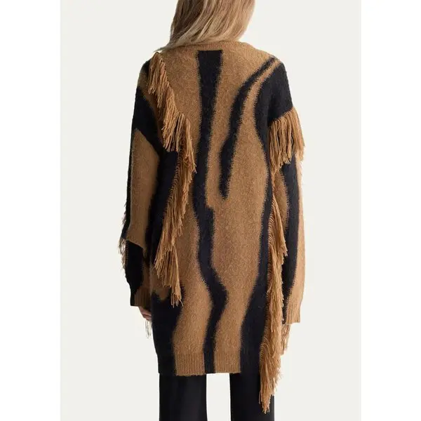 Diane Von Furstenberg Leone Fringed Abstract Intarsia Cardigan