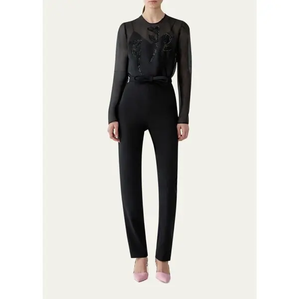 Carolina Herrera Embellished Semi-sheer Long Sleeve Top