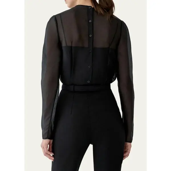Carolina Herrera Embellished Semi-sheer Long Sleeve Top