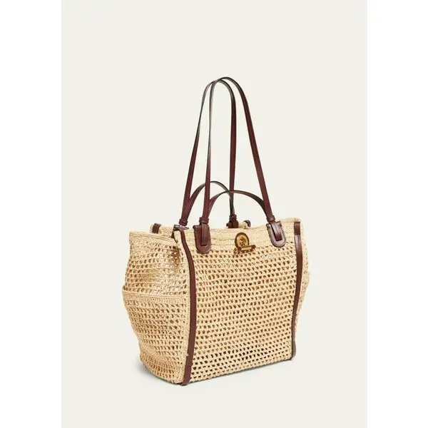 Chloé Logo Script Woven Raffia Tote Bag