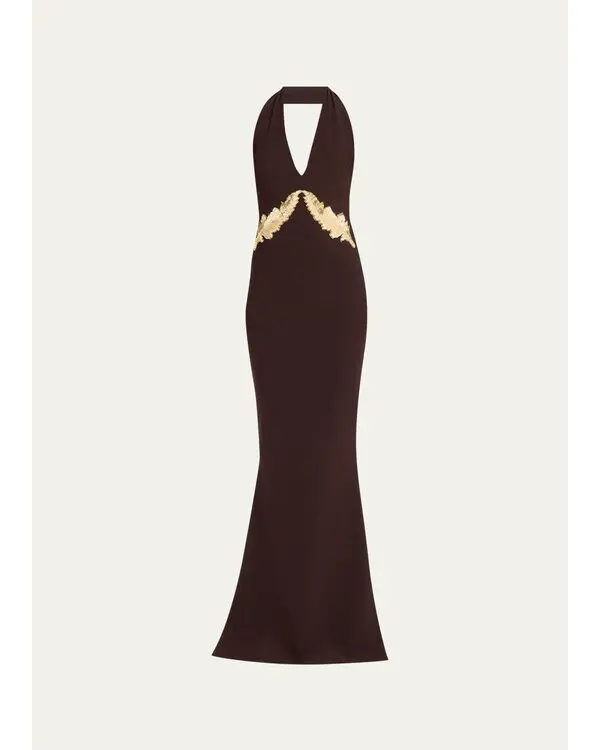 Chiara Boni La Petite Robe Yanar Beaded Mermaid Halter Gown