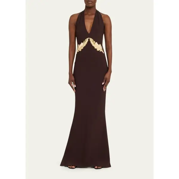 Chiara Boni La Petite Robe Yanar Beaded Mermaid Halter Gown