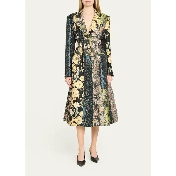JASON WU Patchwork Floral Jacquard A-line Long Jacket