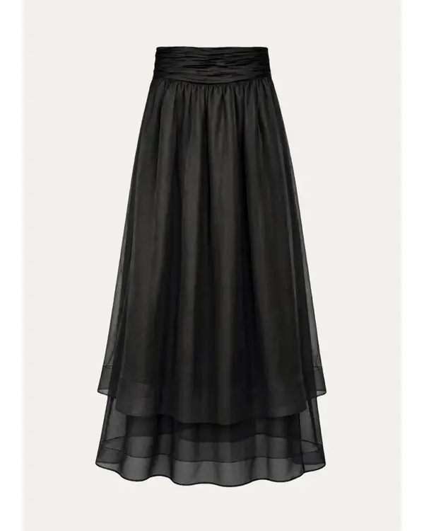 TOCCIN Amber Tiered Sheer Silk Midi Skirt