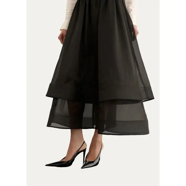 TOCCIN Amber Tiered Sheer Silk Midi Skirt