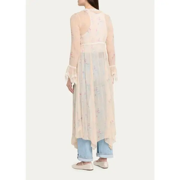 LoveShackFancy Mariven Lace-trim Floral Silk Duster Cardigan