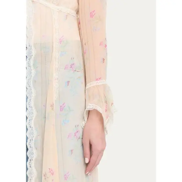 LoveShackFancy Mariven Lace-trim Floral Silk Duster Cardigan