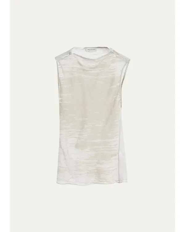 GRACE LING Boat-neck Glitch Velvet Burnout Sleeveless Top