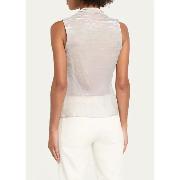GRACE LING Boat-neck Glitch Velvet Burnout Sleeveless Top