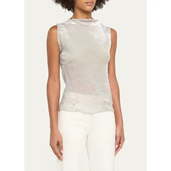 GRACE LING Boat-neck Glitch Velvet Burnout Sleeveless Top
