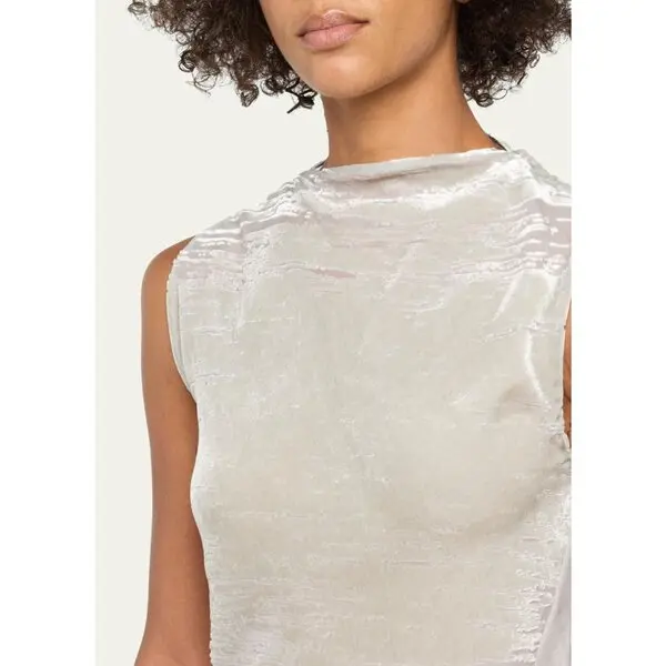GRACE LING Boat-neck Glitch Velvet Burnout Sleeveless Top