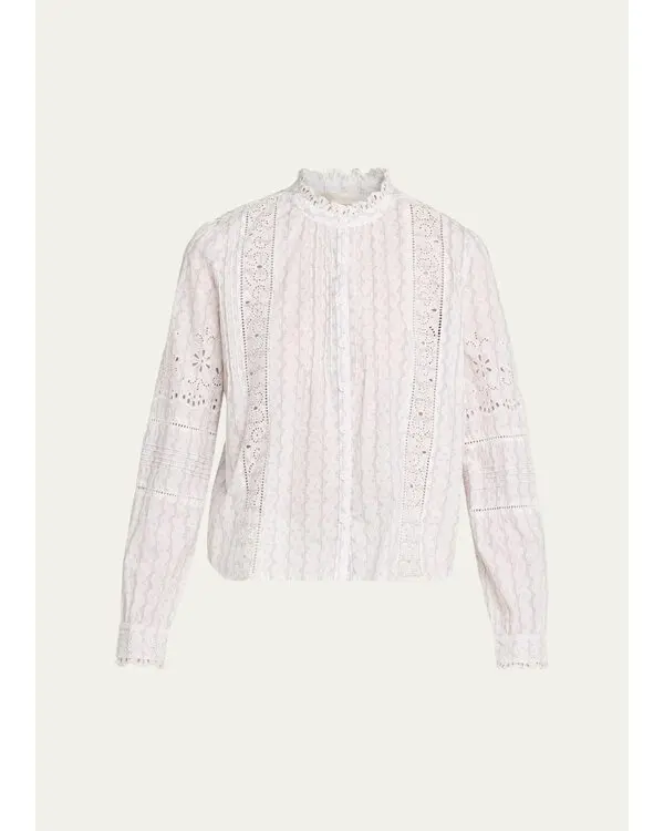 LoveShackFancy Lal Embroidered Button-front Top