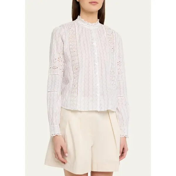LoveShackFancy Lal Embroidered Button-front Top