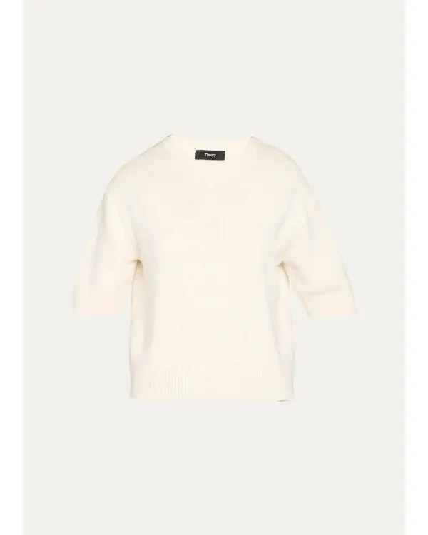 Theory Cashmere Short-sleeved Crop Sweater - Ivory