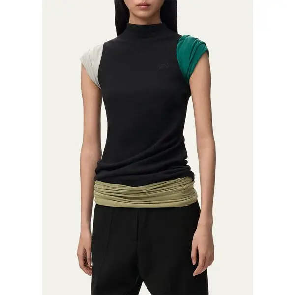 Loewe Mock-neck Colorblock Cap-sleeve Knit Top