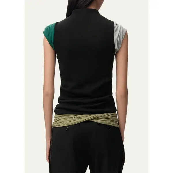 Loewe Mock-neck Colorblock Cap-sleeve Knit Top