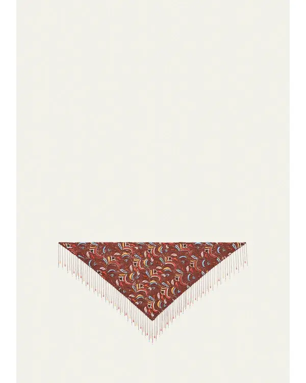 Etro Embroidered Lace Beaded Foulard - Rust