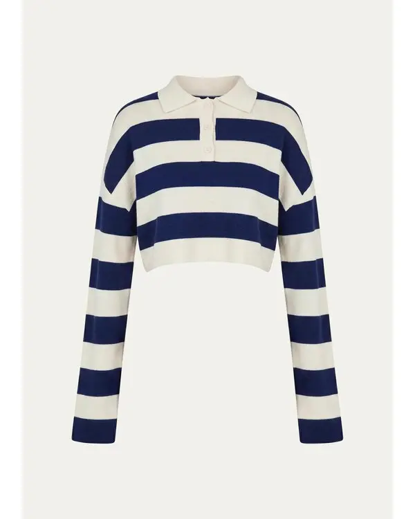 SEROYA Ryla Striped Polo Sweater - Eggshell/navy